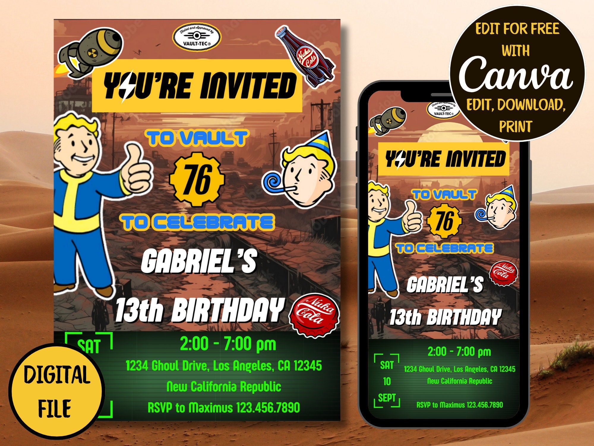 Editable Fallout Birthday Invitation Template, Digital Invitation ...