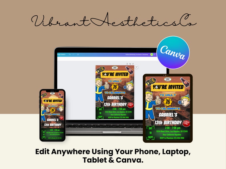 Editable Fallout Birthday Invitation Template, Digital Invitation ...