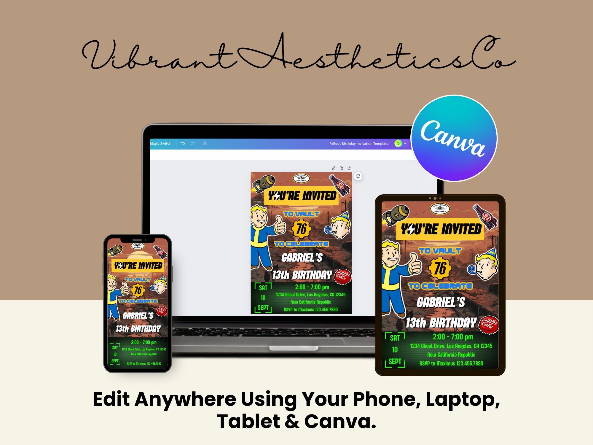 Editable Fallout Birthday Invitation Template, Digital Invitation ...