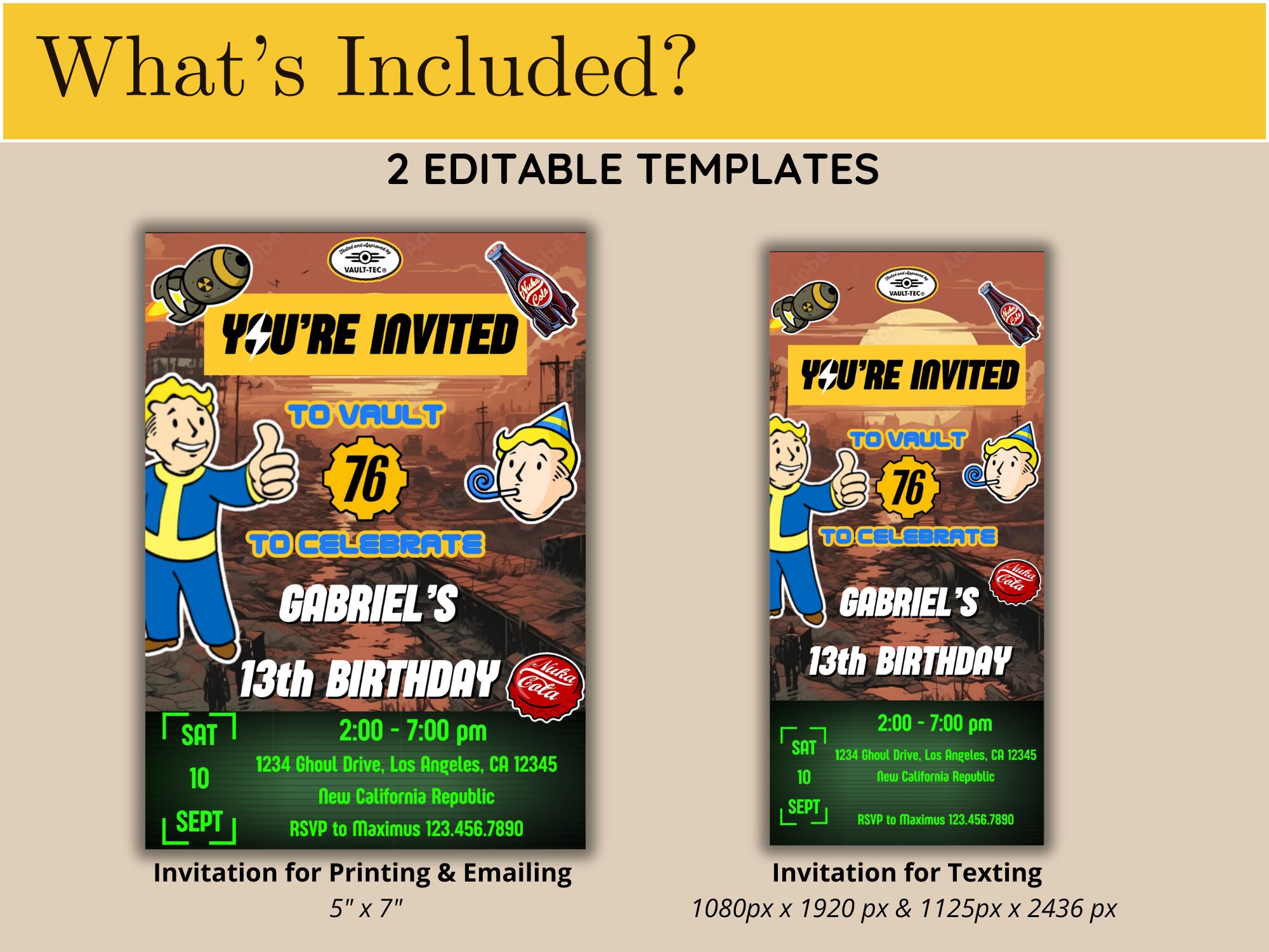 Editable Fallout Birthday Invitation Template, Digital Invitation ...
