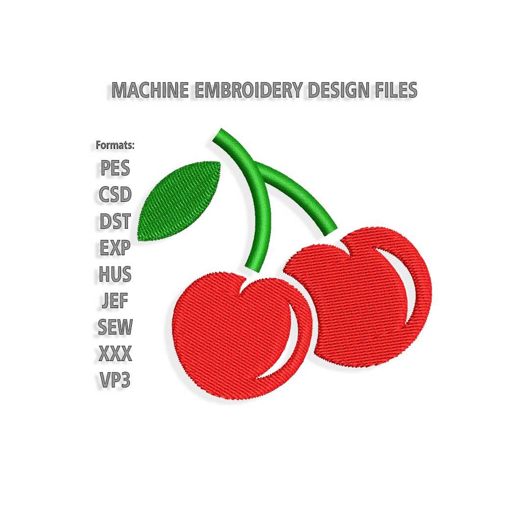 Cherry Embroidery Designs, Cherries Embroidery Design. Sizes 1", 2", 3 ...