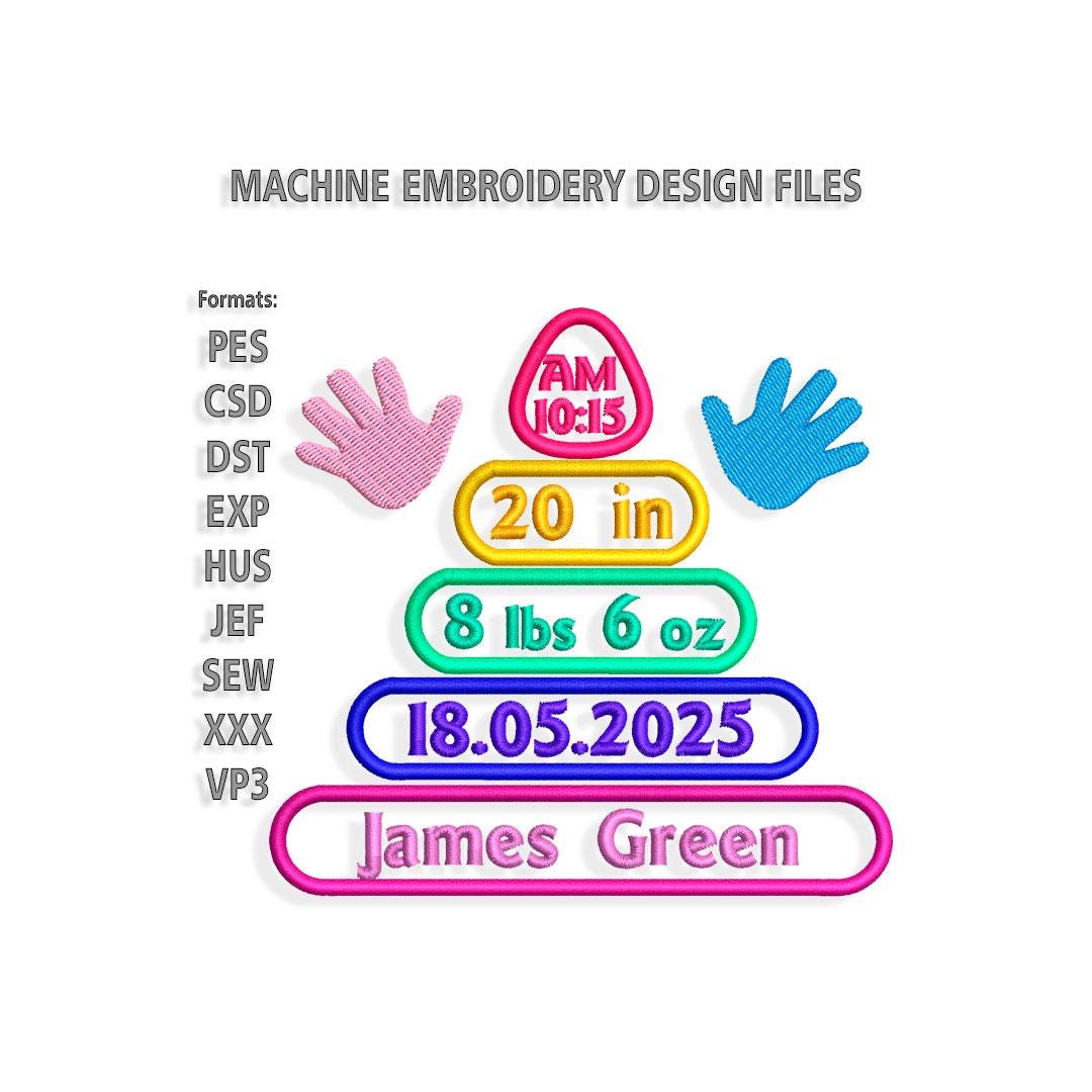 Birth Announcement Embroidery Designs, Birth TEMPLATE Embroidery Design ...