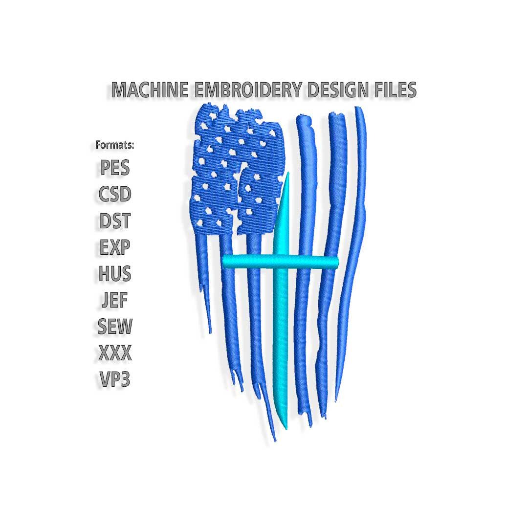 Blue Line Flag Embroidery Designs, Cross Embroidery Design. Sizes 2", 3 ...