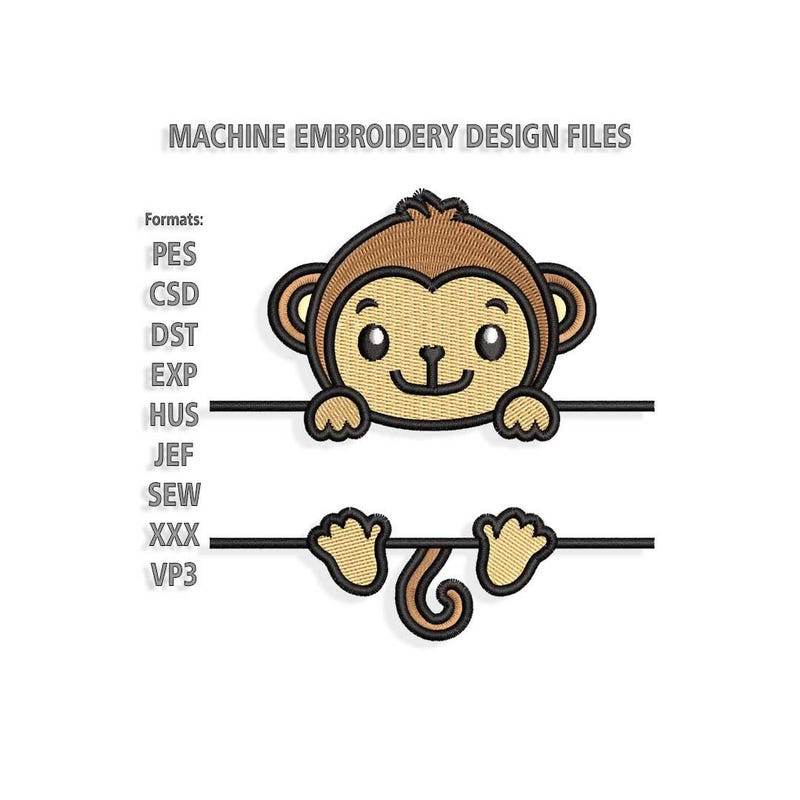 Monkey Embroidery Design - Etsy