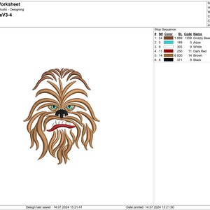 Face Embroidery Designs, Wookiee Embroidery Design. Multiple Sizes and ...