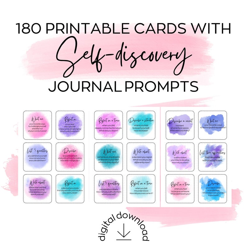Printable Self-discovery Prompt Cards for Journaling, 180 Cards for ...