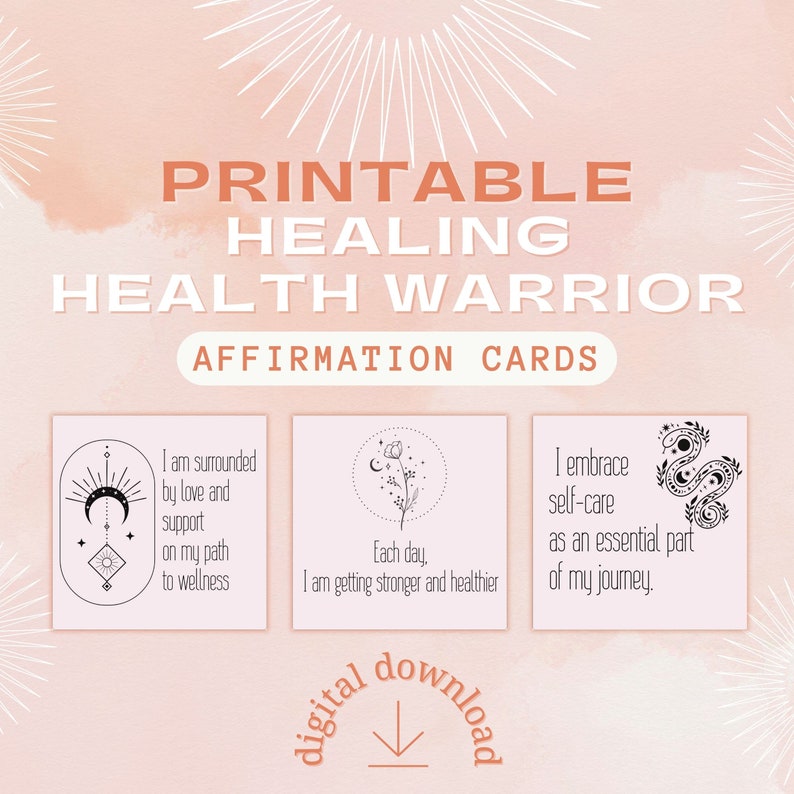 Health Warrior Printable Affirmation Cards for Healing Meditation, Self ...