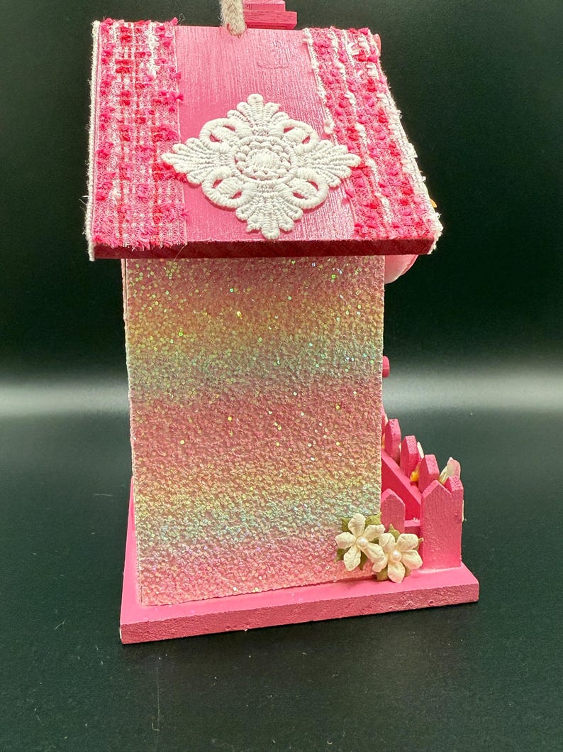 Hot Pink Large Decorative Bird House With Flowers and Bird | Unique ...