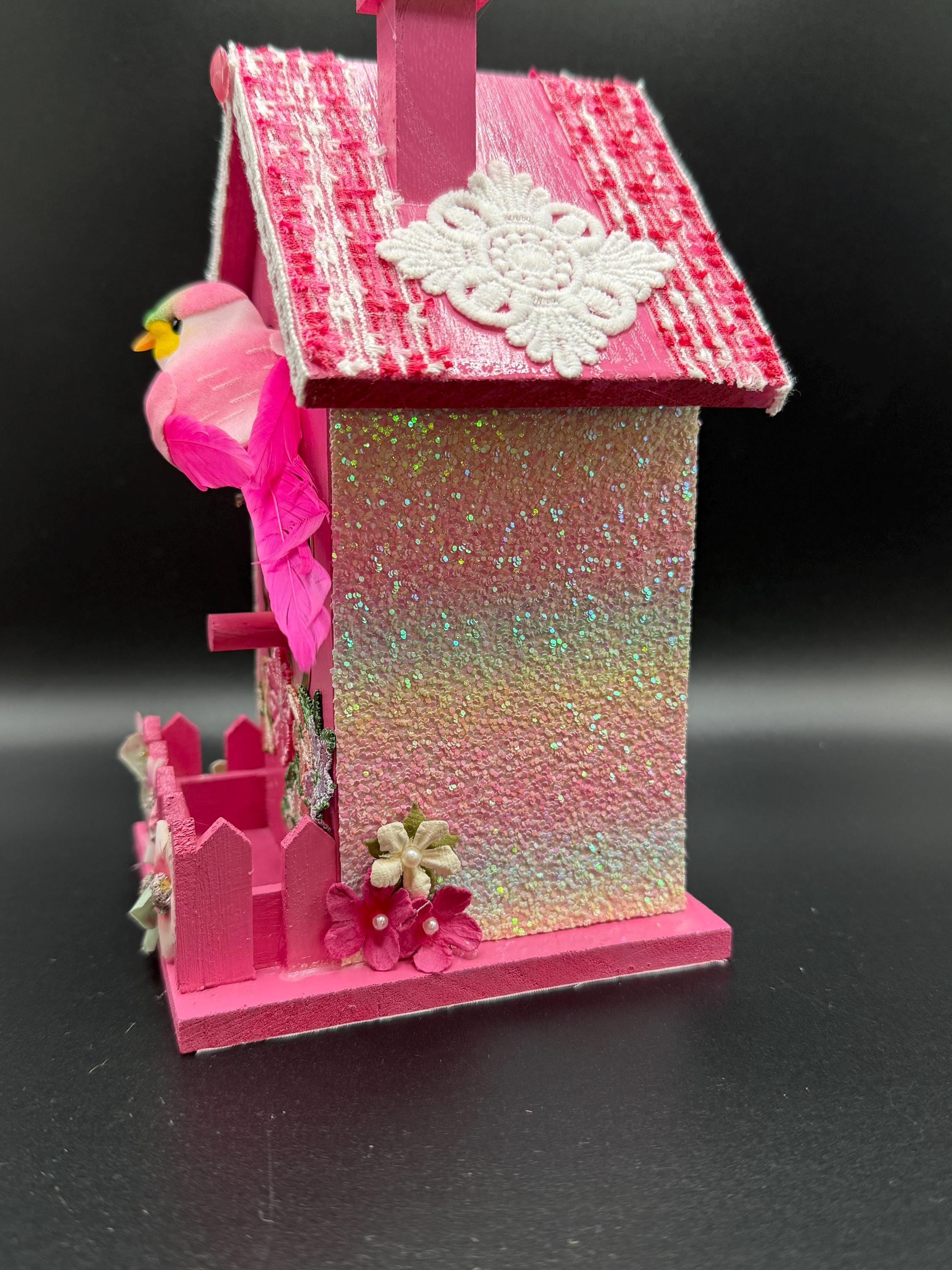Hot Pink Large Decorative Bird House With Flowers and Bird | Unique ...