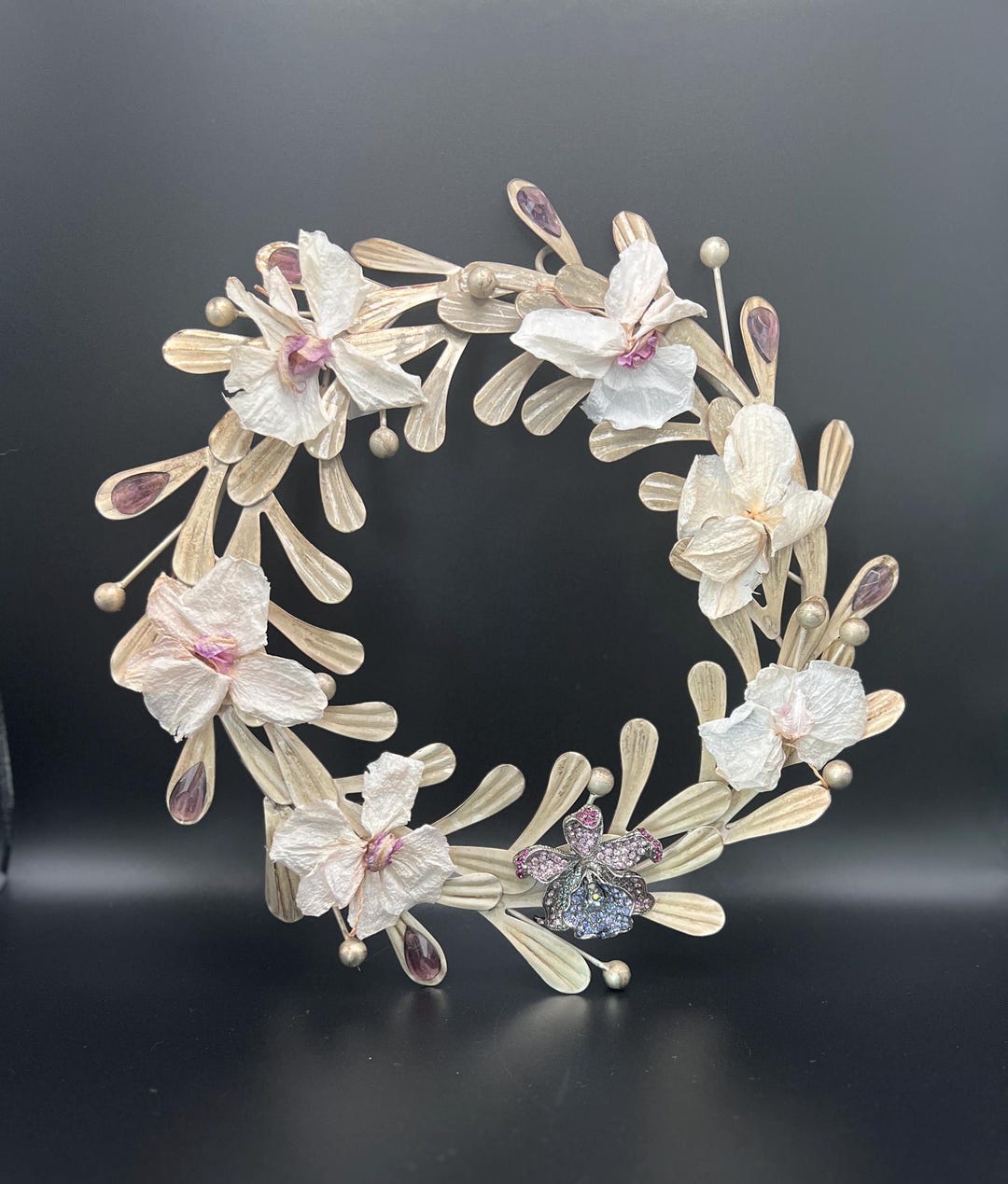 Metal Orchid Wreath | Spring Decor | Wall Hanging | Table Display ...