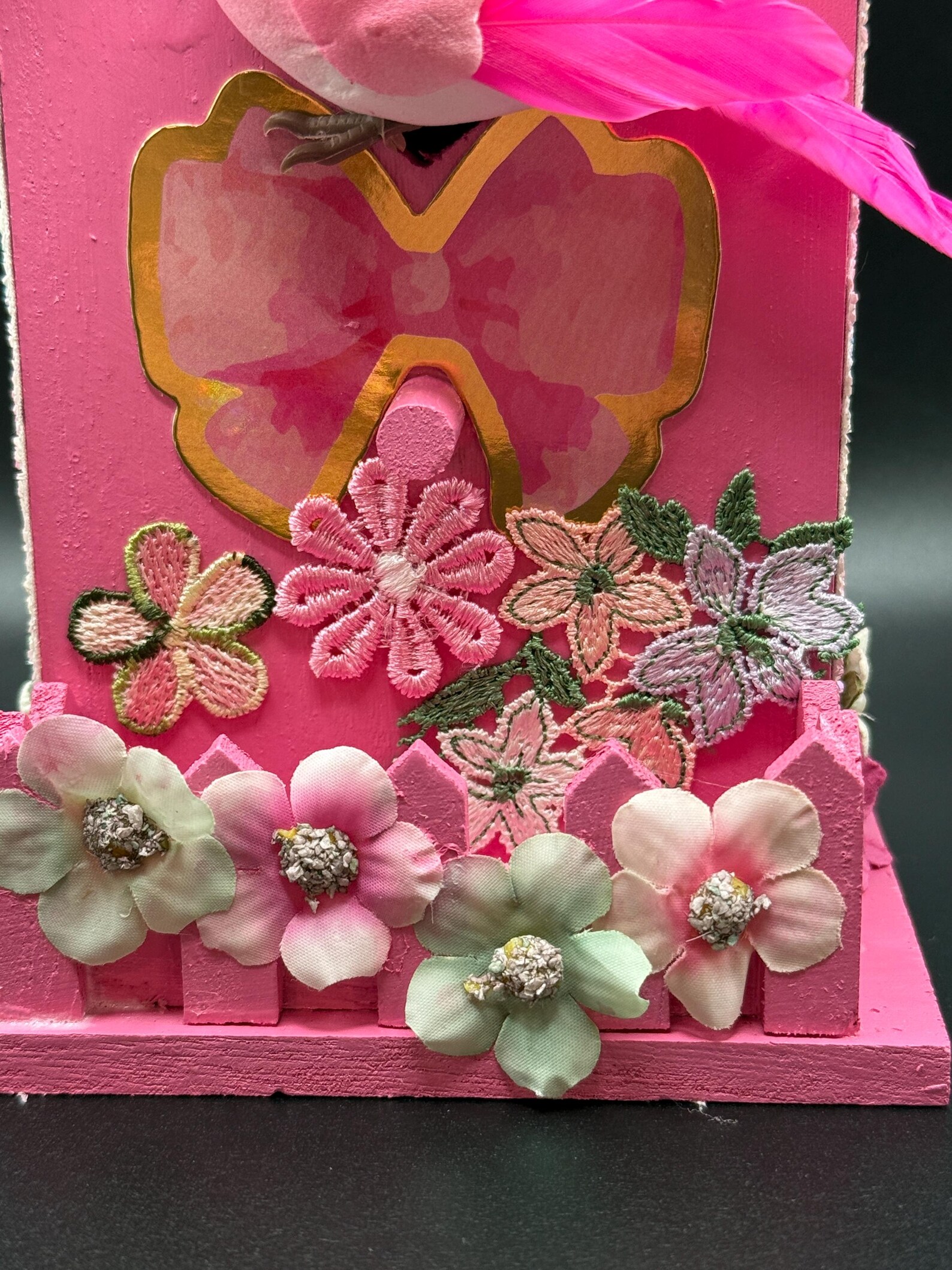 Hot Pink Large Decorative Bird House With Flowers and Bird | Unique ...
