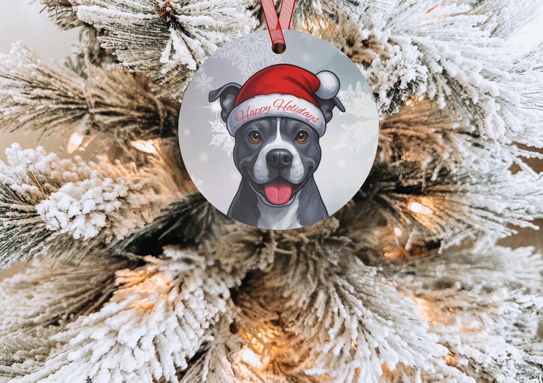 Pit Bull Christmas Ornament | Cute Santa Hat Dog Decoration - Etsy