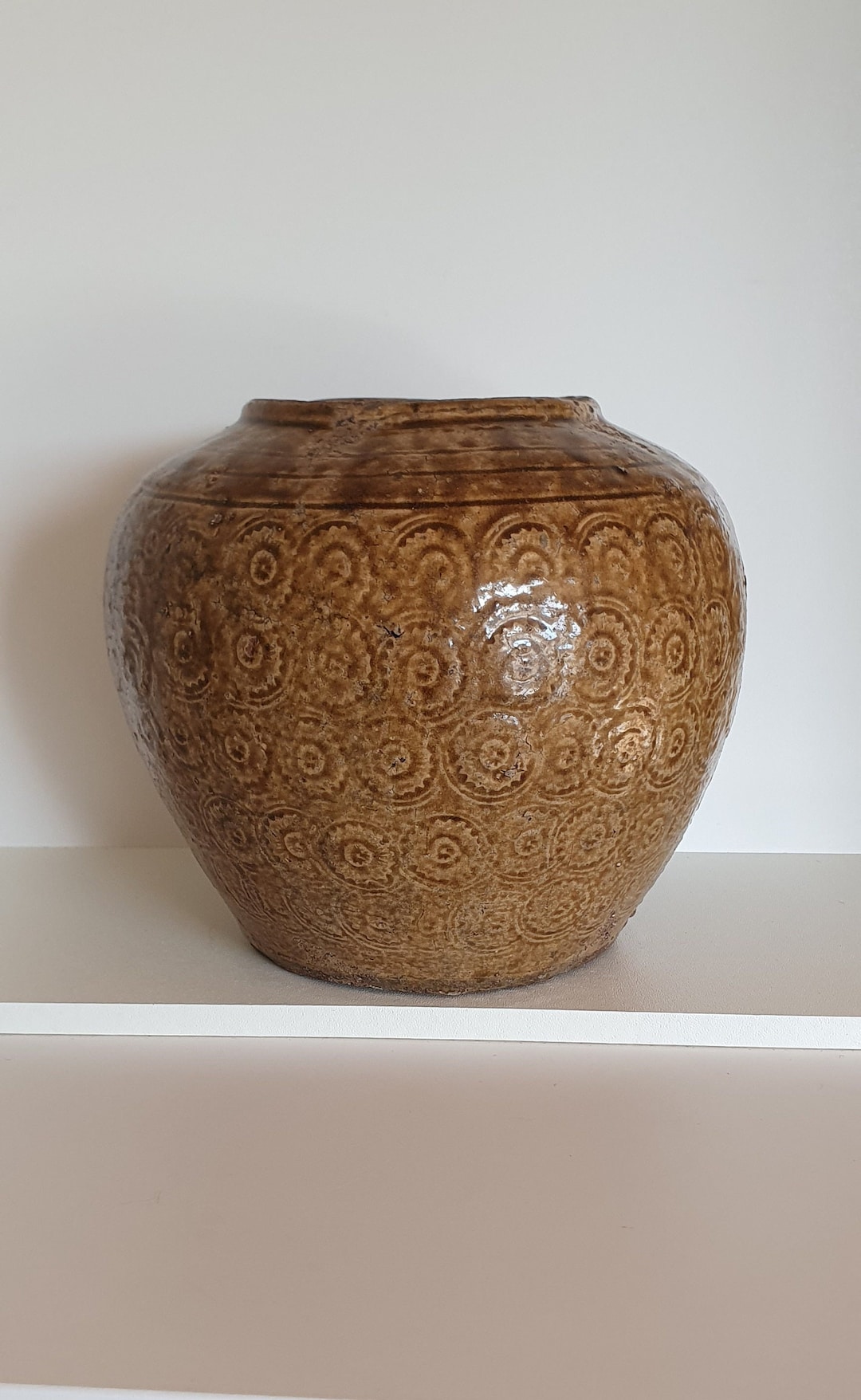 Antique Martaban Storage Jar - Impressed Circular Pattern - Chinese ...