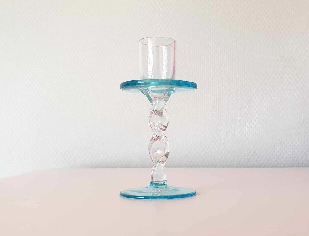 Vintage Candlestick - Barley Twist Stem in Azure Blue and Colourless ...