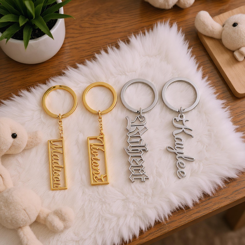 Laser Cut Name Key Ring - Stainless Steel Keychain, Custom Engraved Key ...