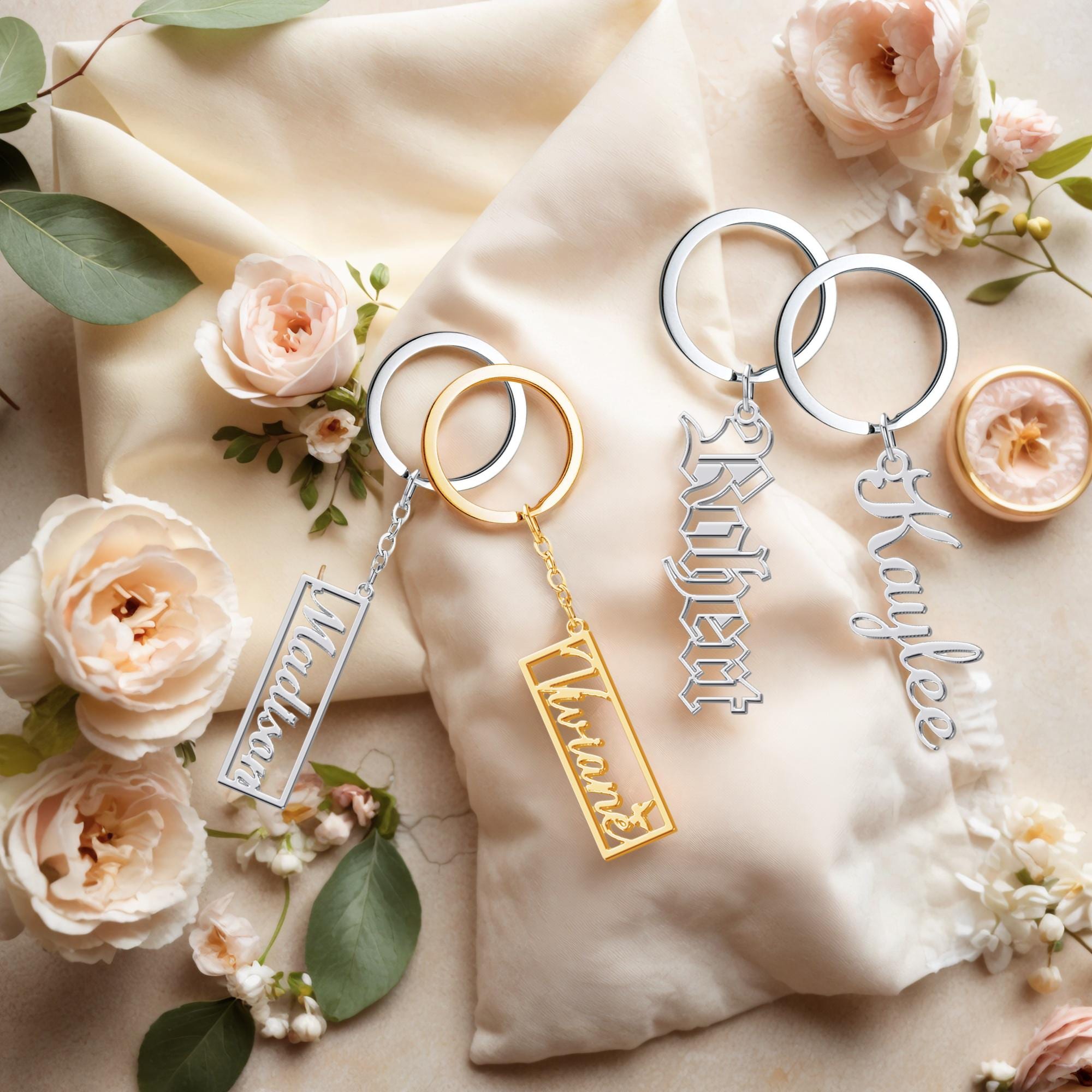 Laser Cut Name Key Ring - Stainless Steel Keychain, Custom Engraved Key ...