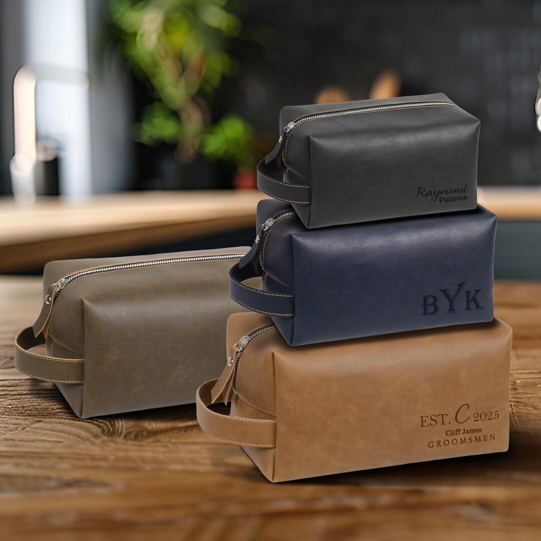 Laser Engraved Dopp Kit, Leather Accessory, Personalized Men's Toiletry ...