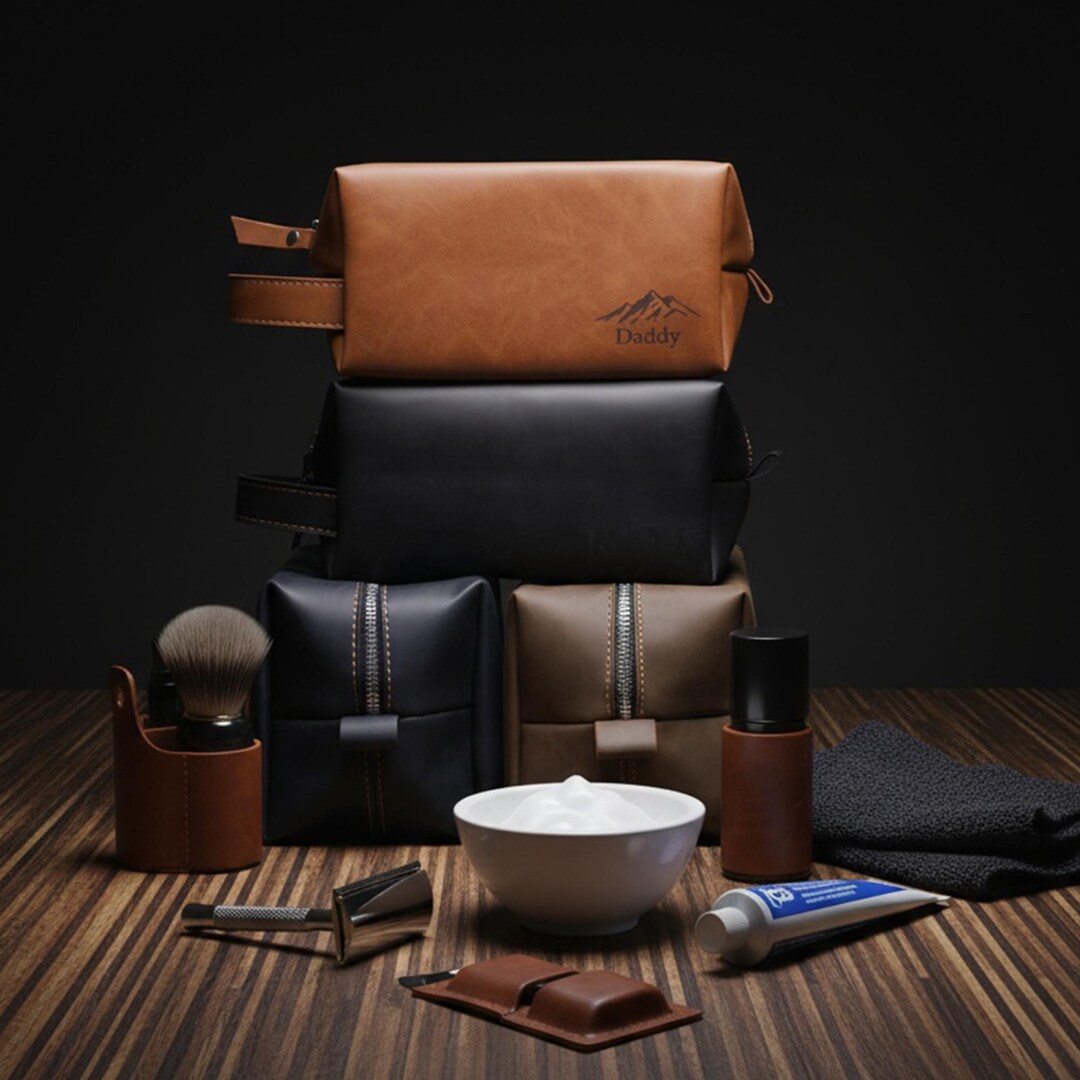 Personalized Leather Dopp Kit: Laser Engraved Men's Toiletry Bag - Etsy