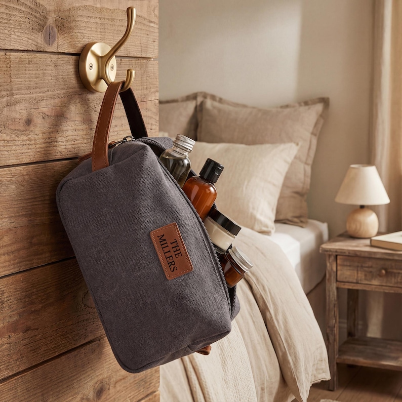 Personalized Canvas Dopp Kit Bag, Leather Trim Toiletry Bag, Groomsmen ...
