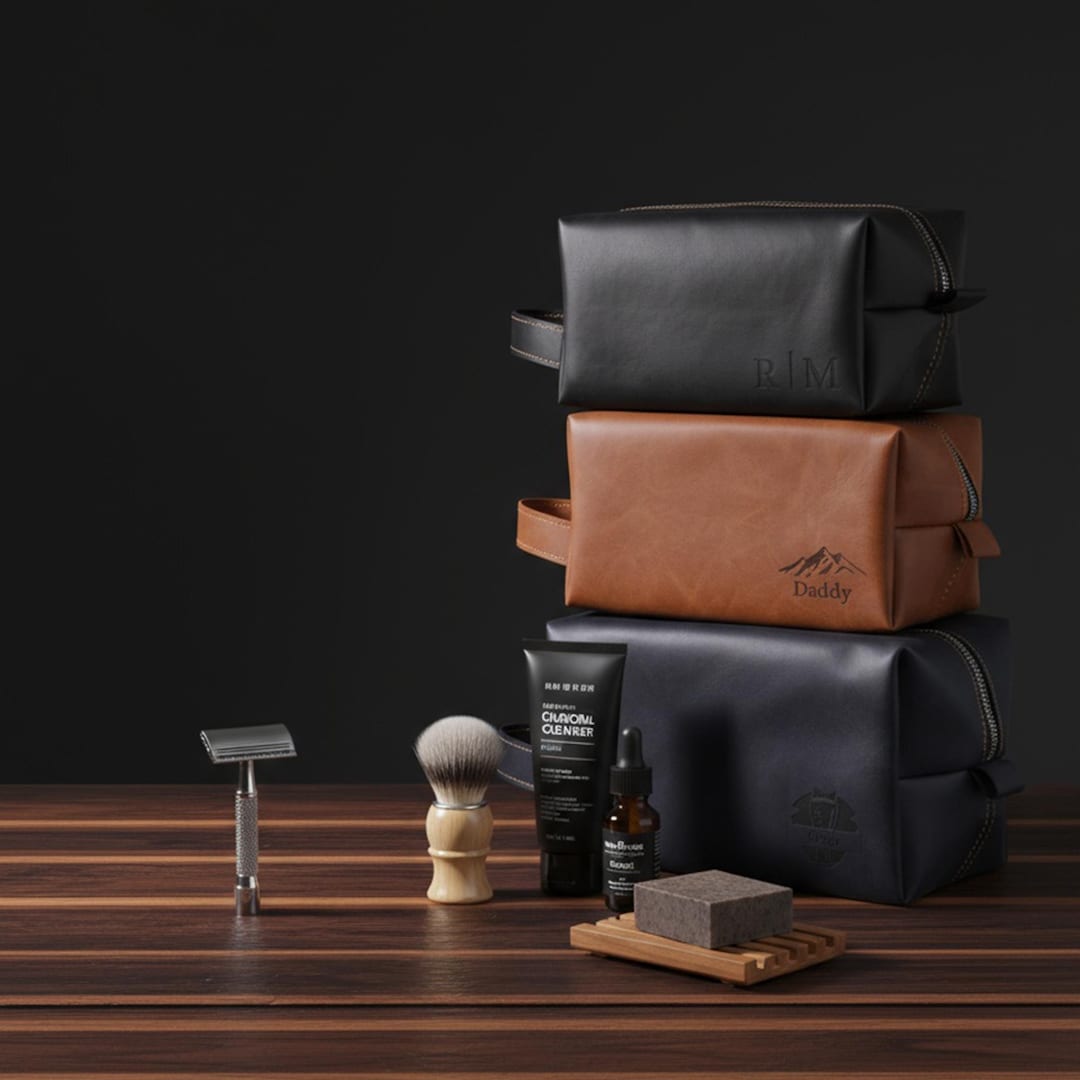Laser Engraved Dopp Kit, Leather Accessory, Personalized Men's Toiletry ...
