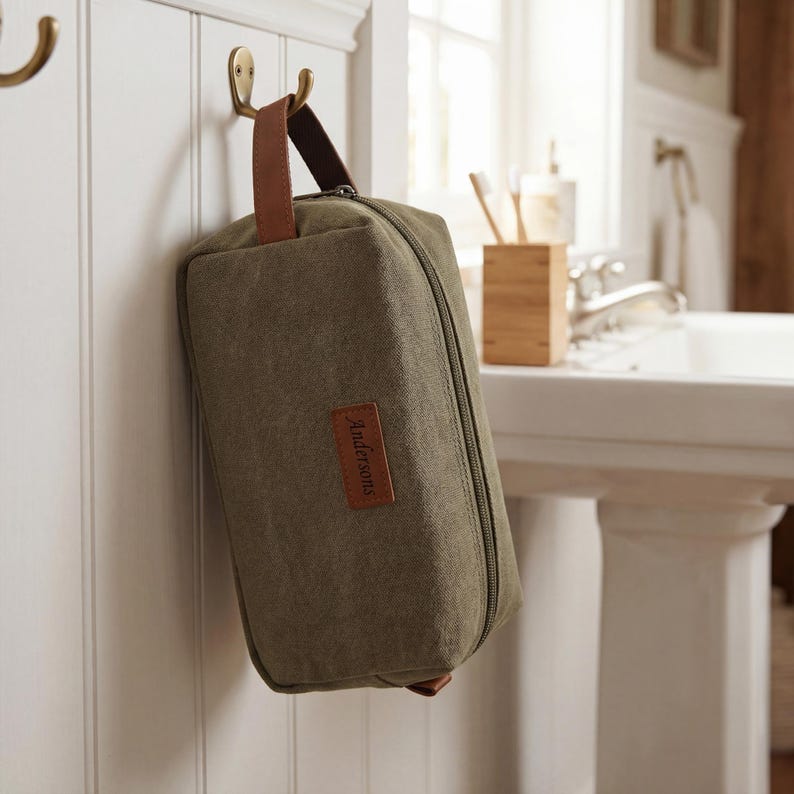Personalized Canvas Dopp Kit Bag, Leather Trim Toiletry Bag, Groomsmen ...