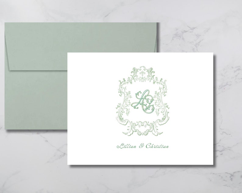 Elegant Monogram Stationery Set: Custom Crest Note Cards, Heavy Card ...