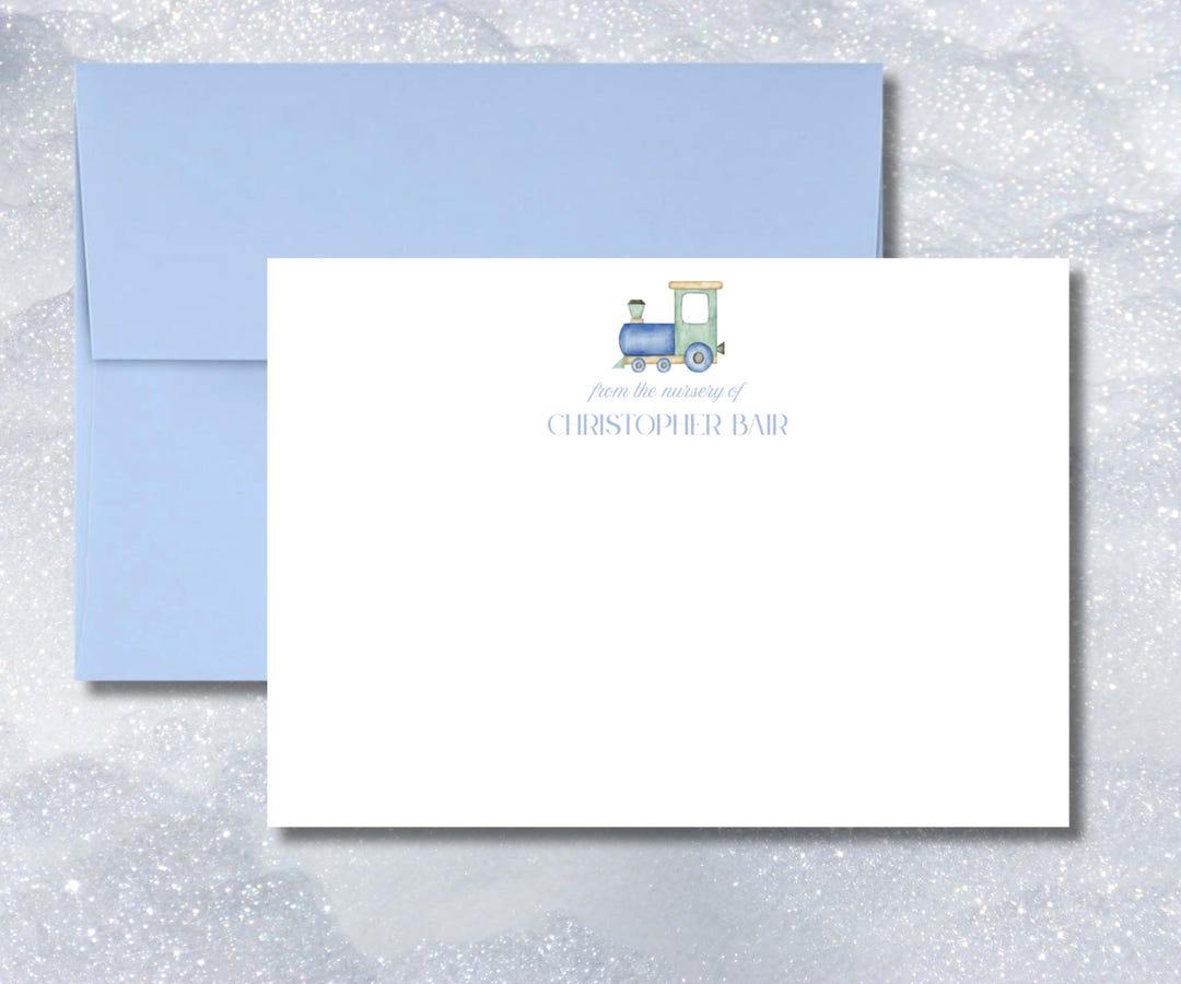 Personalized Train Note Cards: Blue & Green Nursery Thank You Notes - Etsy