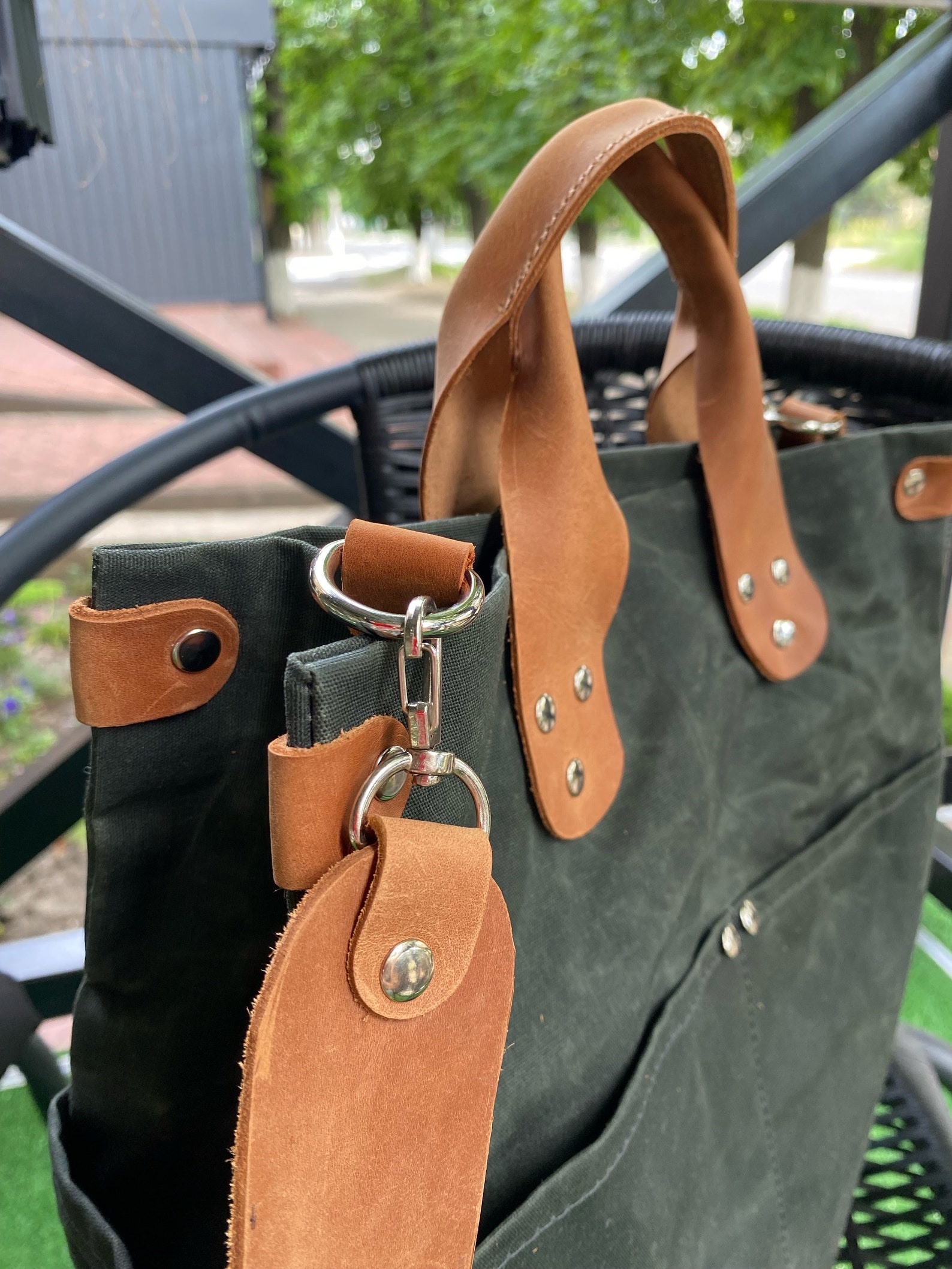 Waxed Canvas Weekender Bag, Large With Pocket, Waxed Canvas Tote With ...