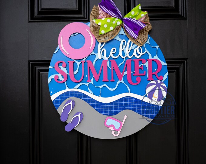 Summer Front Door Decor, Hello Summer, Pool Sign, Pool Decor, Summer ...
