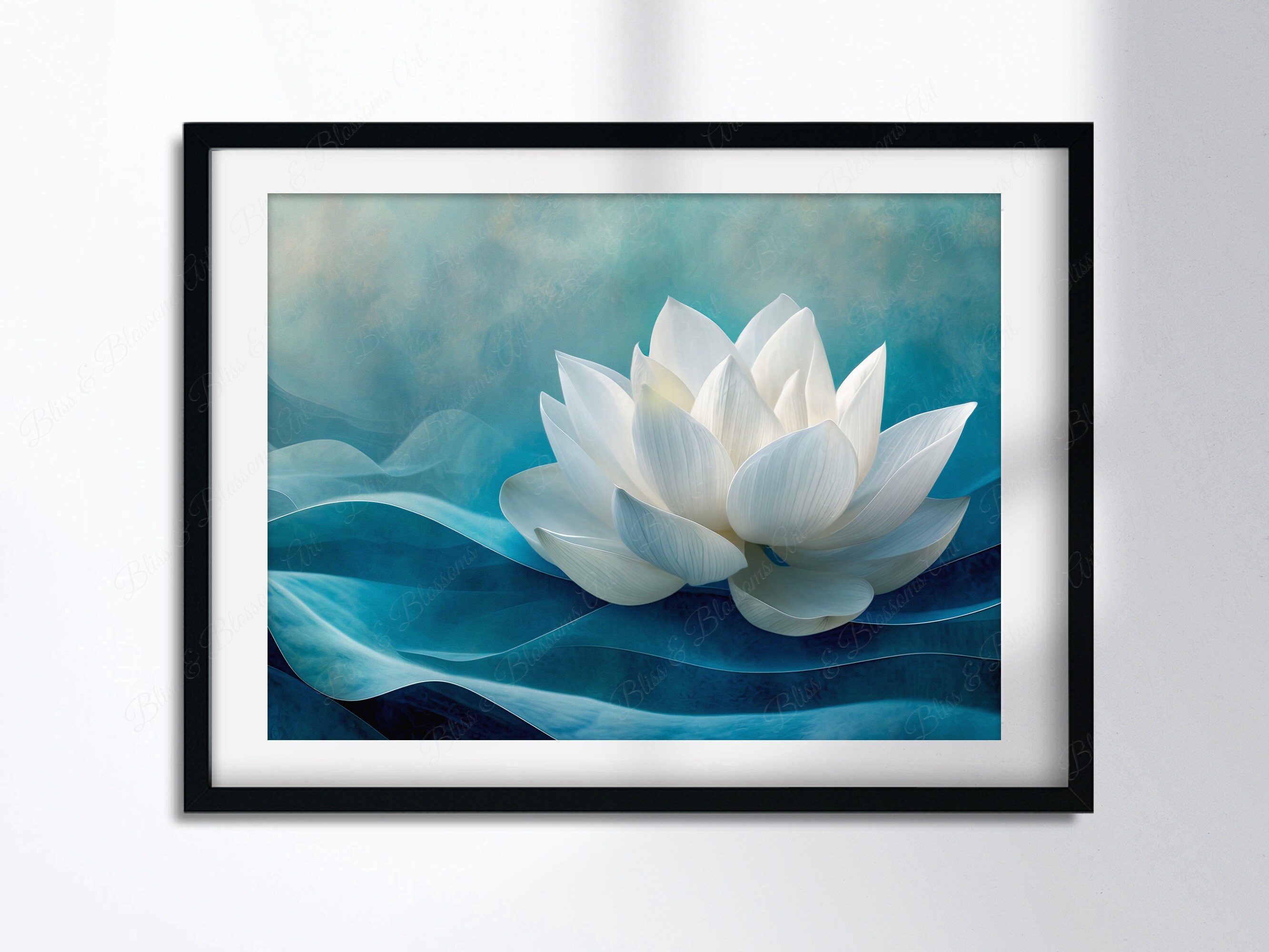 White Lotus Flower Art Print: Calming Minimalist Waterscape (digital ...
