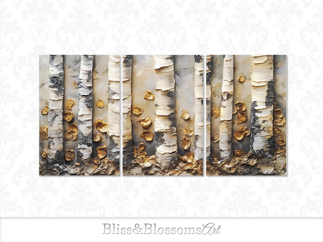 Textured Birch Tree Panel Wall Art, Nature-inspired Digital Print for ...