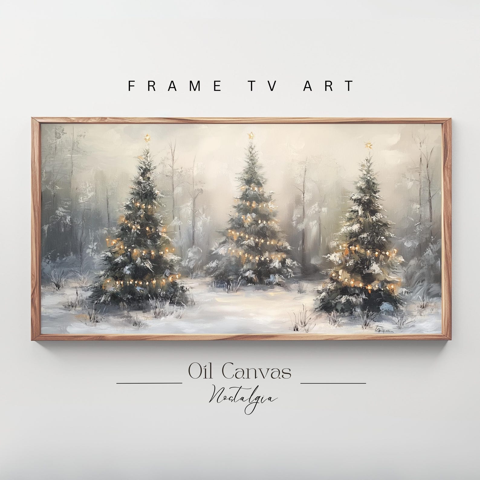 Pine Forest Christmas Frame TV Art, Snowy Country Forest Landscape ...