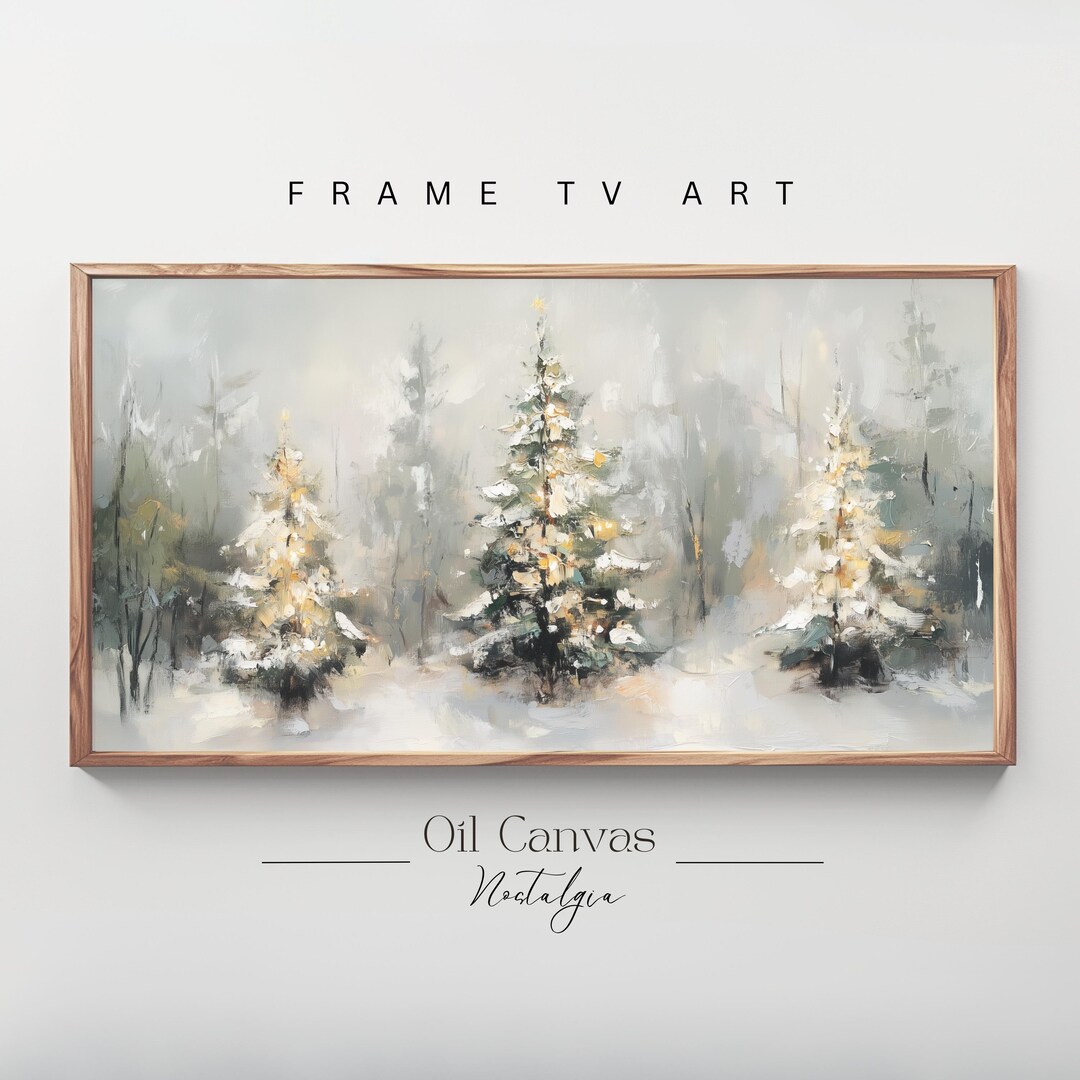 Pine Forest Christmas Frame TV Art, Snowy Country Forest Landscape ...