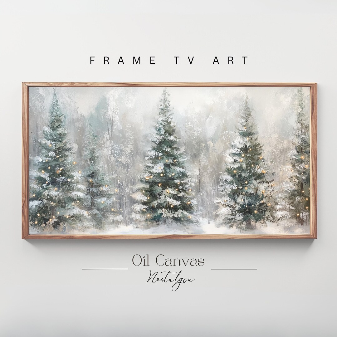 Pine Forest Christmas Frame TV Art, Snowy Country Forest Landscape ...