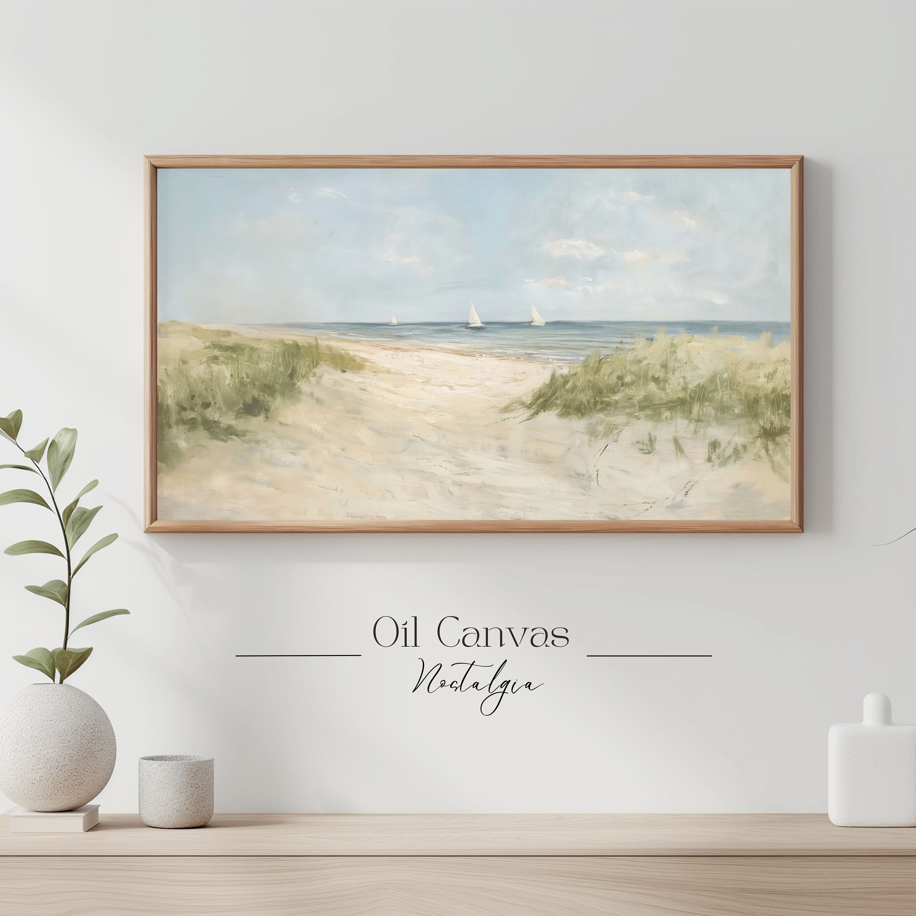 Frame Tv Art Vintage Beach Oil Painting Summer Sea Art Ocean Frame Tv