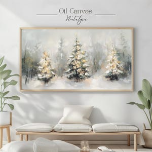 Pine Forest Christmas Frame TV Art, Snowy Country Forest Landscape ...