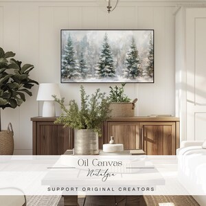 Pine Forest Christmas Frame TV Art, Snowy Country Forest Landscape ...