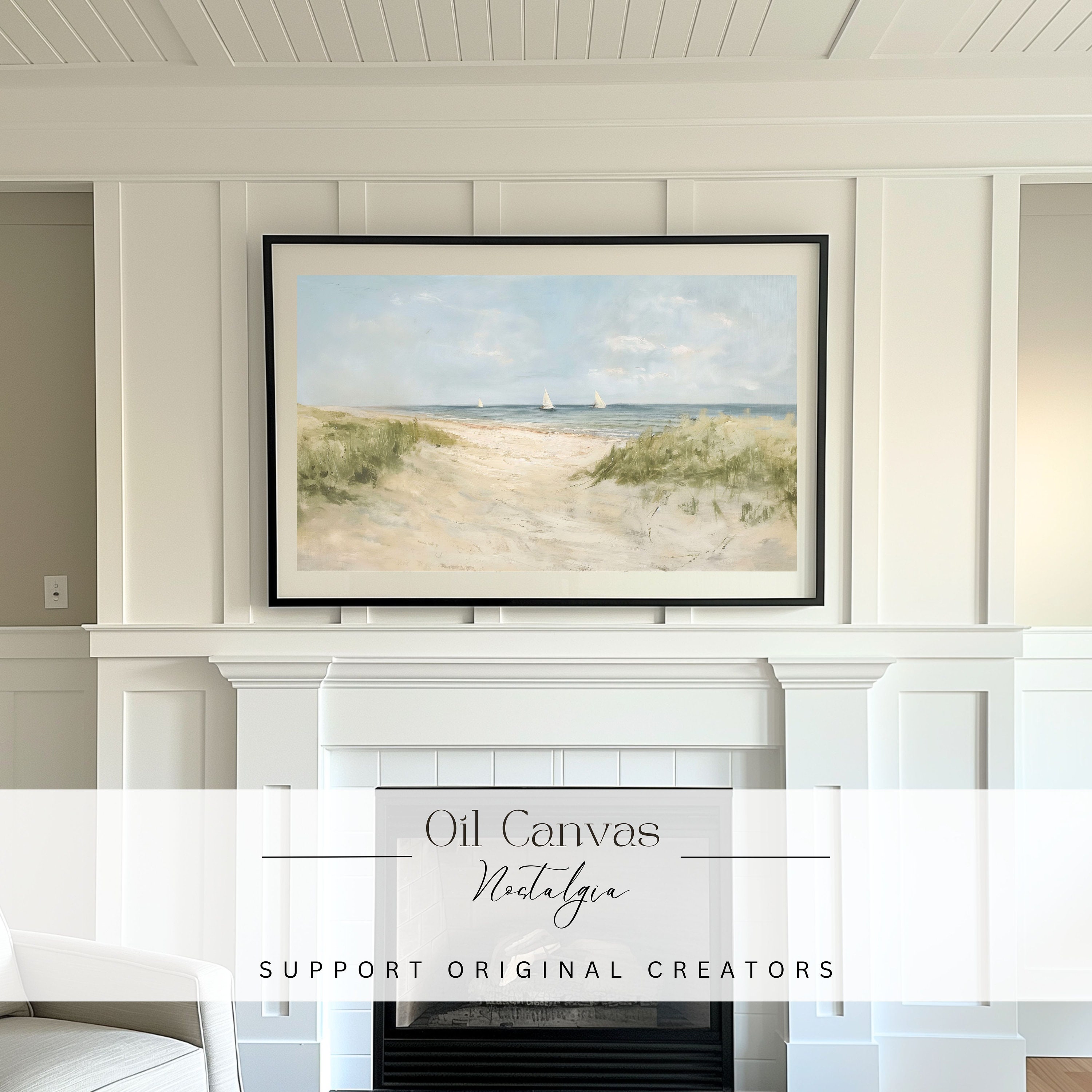 Frame Tv Art Vintage Beach Oil Painting Summer Sea Art Ocean Frame Tv