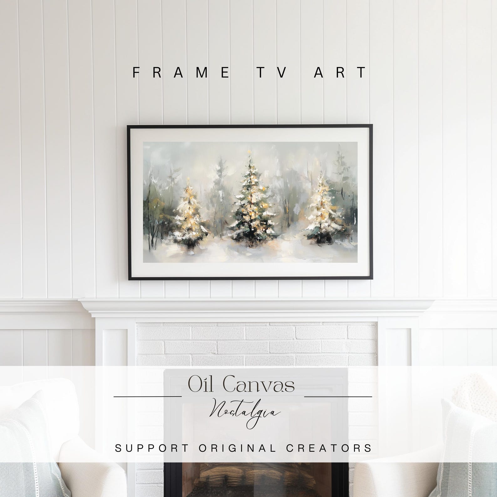 Pine Forest Christmas Frame TV Art, Snowy Country Forest Landscape ...