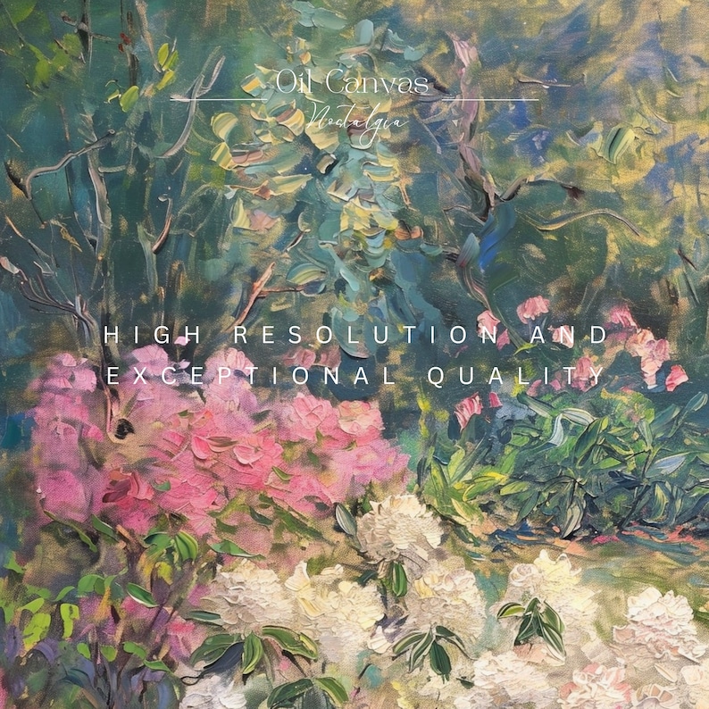 Spring Pink and White Wildflowers, Vintage Oil Painting Green Garden ...