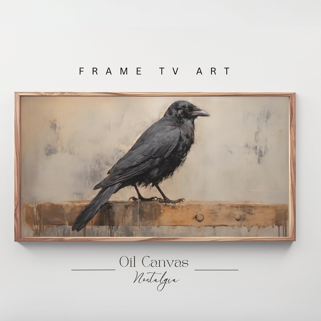 Halloween Spooky Raven Frame TV Art, Witchy Black Crow Wall Display ...