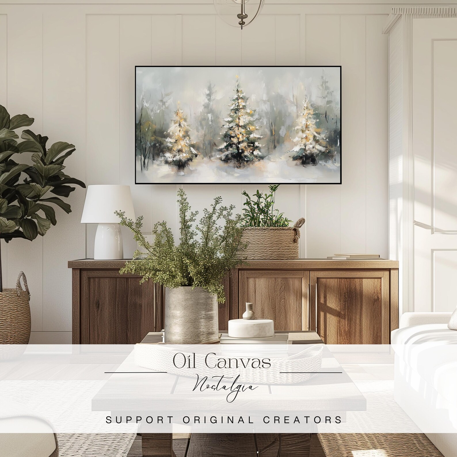 Pine Forest Christmas Frame TV Art, Snowy Country Forest Landscape ...
