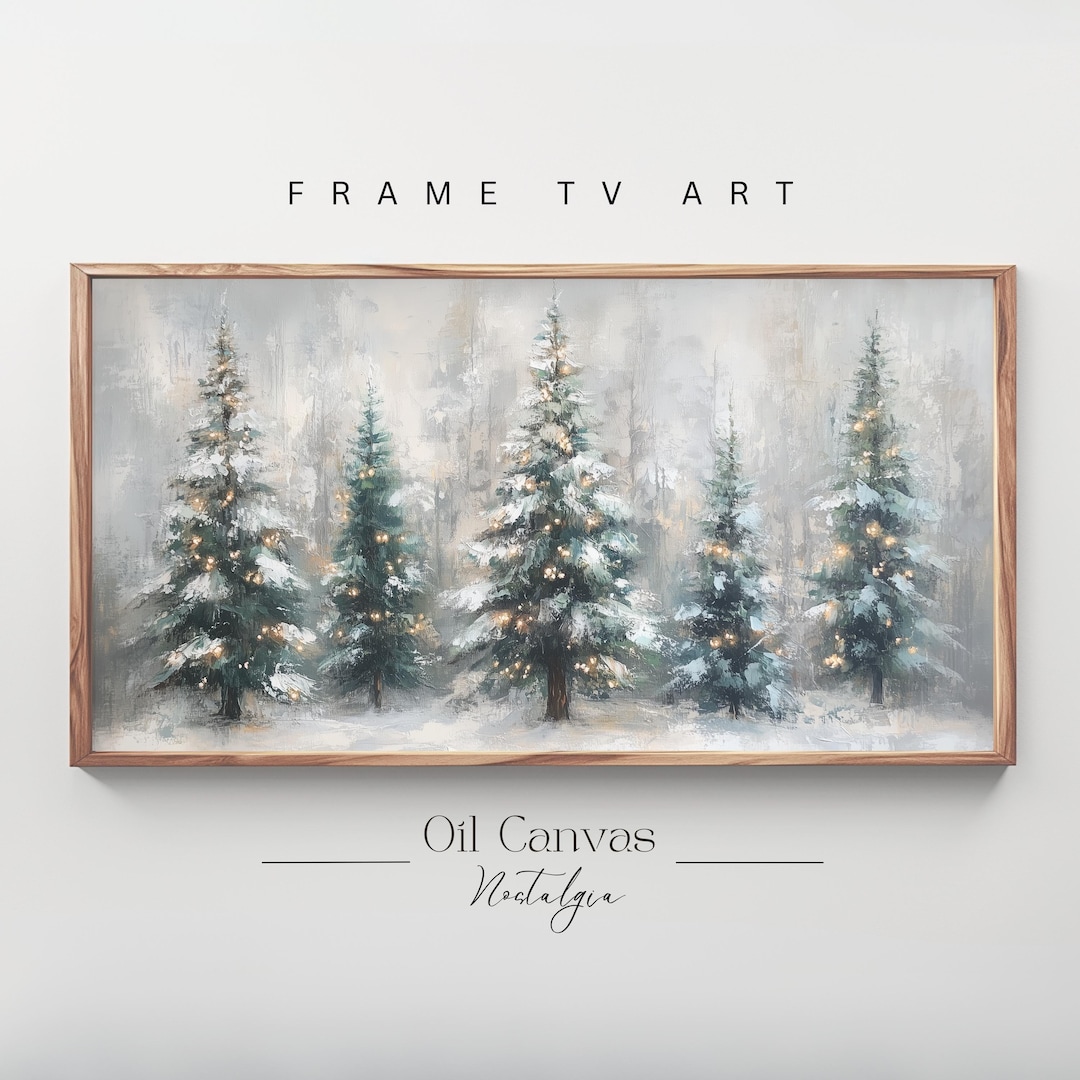 Pine Forest Christmas Frame TV Art, Snowy Country Forest Landscape ...