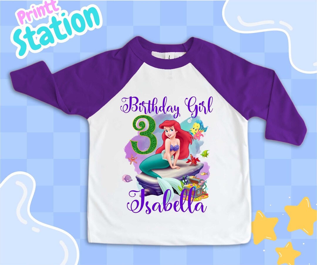 Princess Mermaid Birthday T Shirt, Princess Ariel Birthday Theme Party, Personalized Family ...
