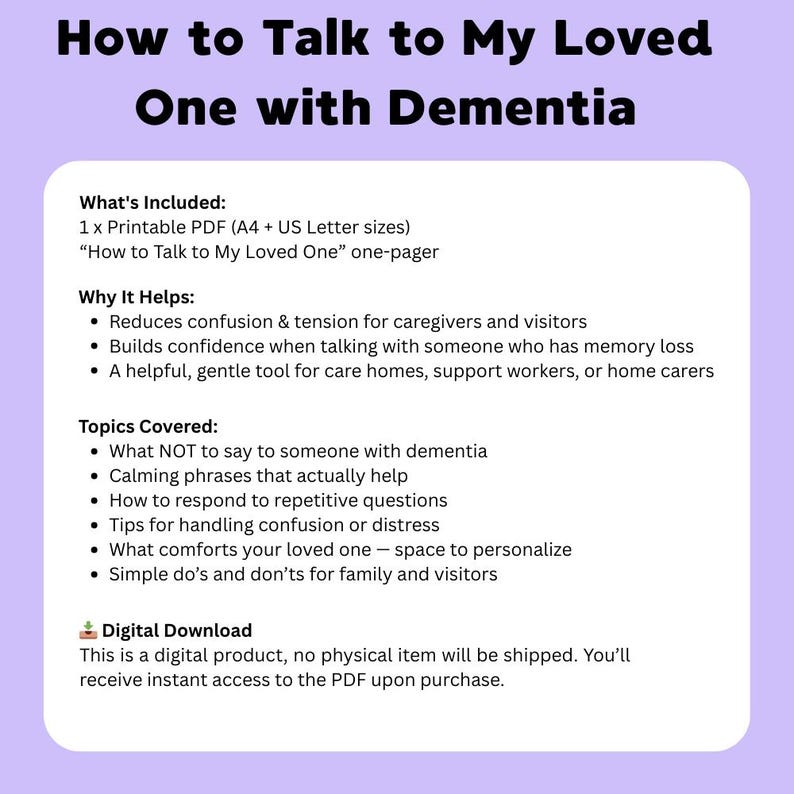 Dementia Communication Cheat Sheet | Printable PDF | How to Talk to ...