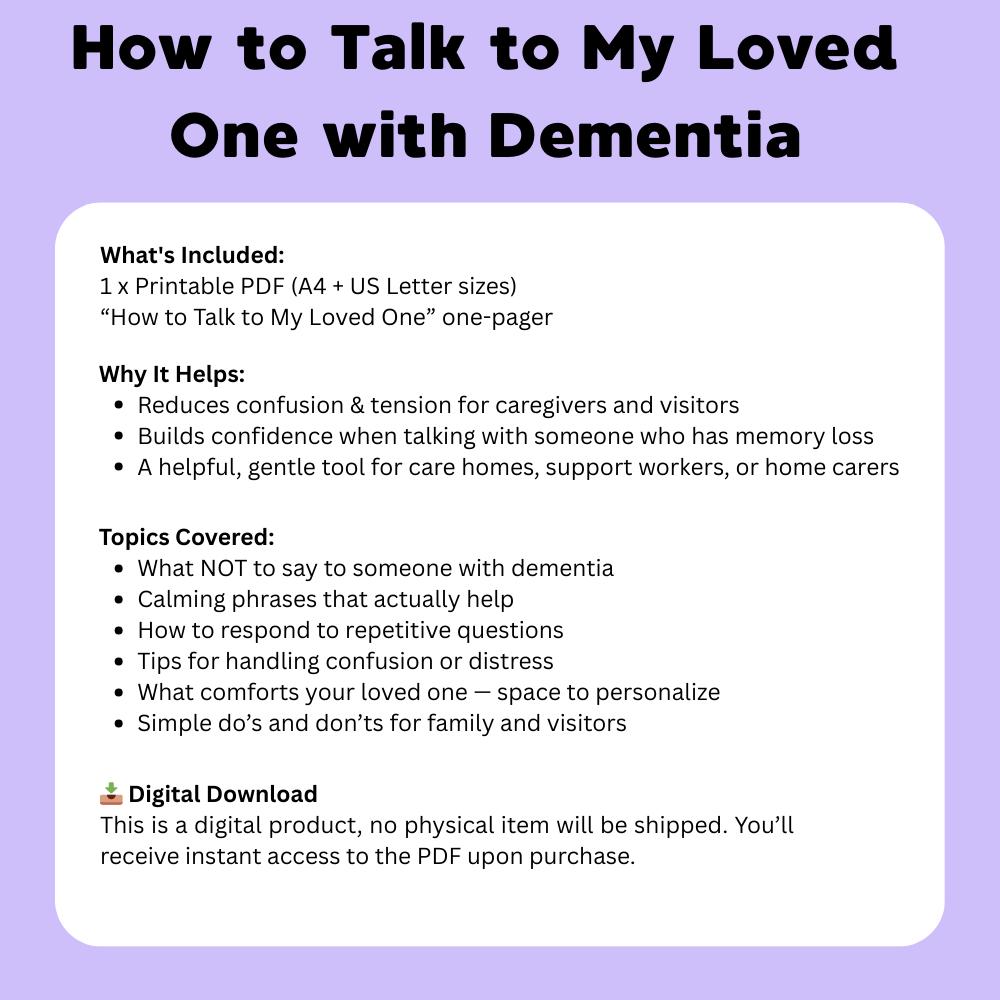 Dementia Communication Cheat Sheet | Printable PDF | How to Talk to ...