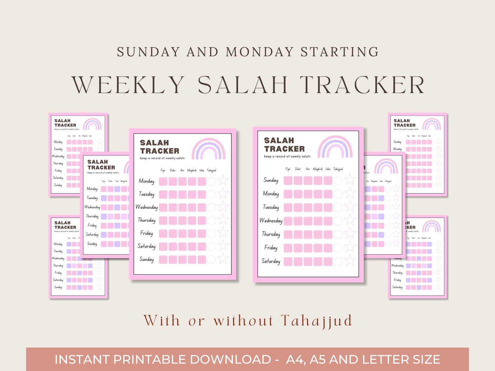 Islamic Salah Tracker, Weekly Salah Tracker, Salah Chart, Daily Salah ...