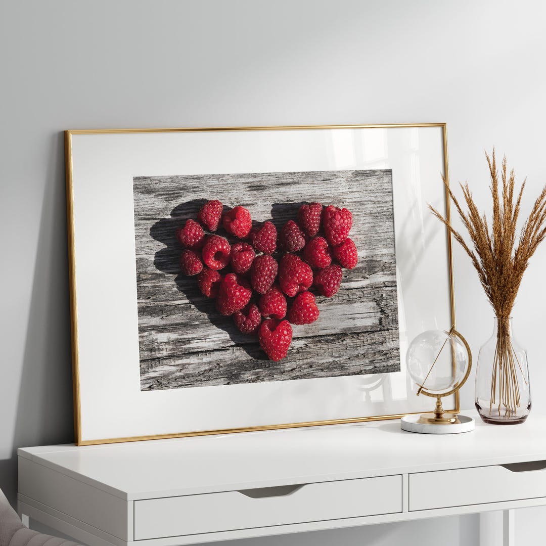 Red Raspberries in Heart Shape, Printable Wall Art, Bright Image, Home ...