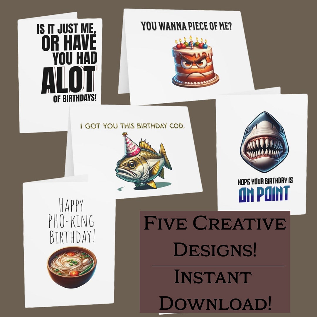 Hilarious Digital Birthday Greeting Pack 5 Unique Designs High ...