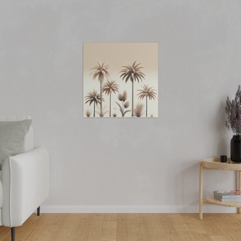 Beautiful, Neutral Aesthetic Palm Tree Sunset Print Matte Canvas ...
